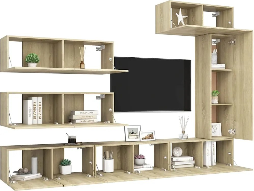 7dílný set TV skříněk dub sonoma kompozitní dřevo 3079032
