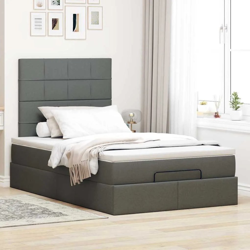 Osmanský rám postele s matrací tmavě šedá 120x190 cm textil 3313141