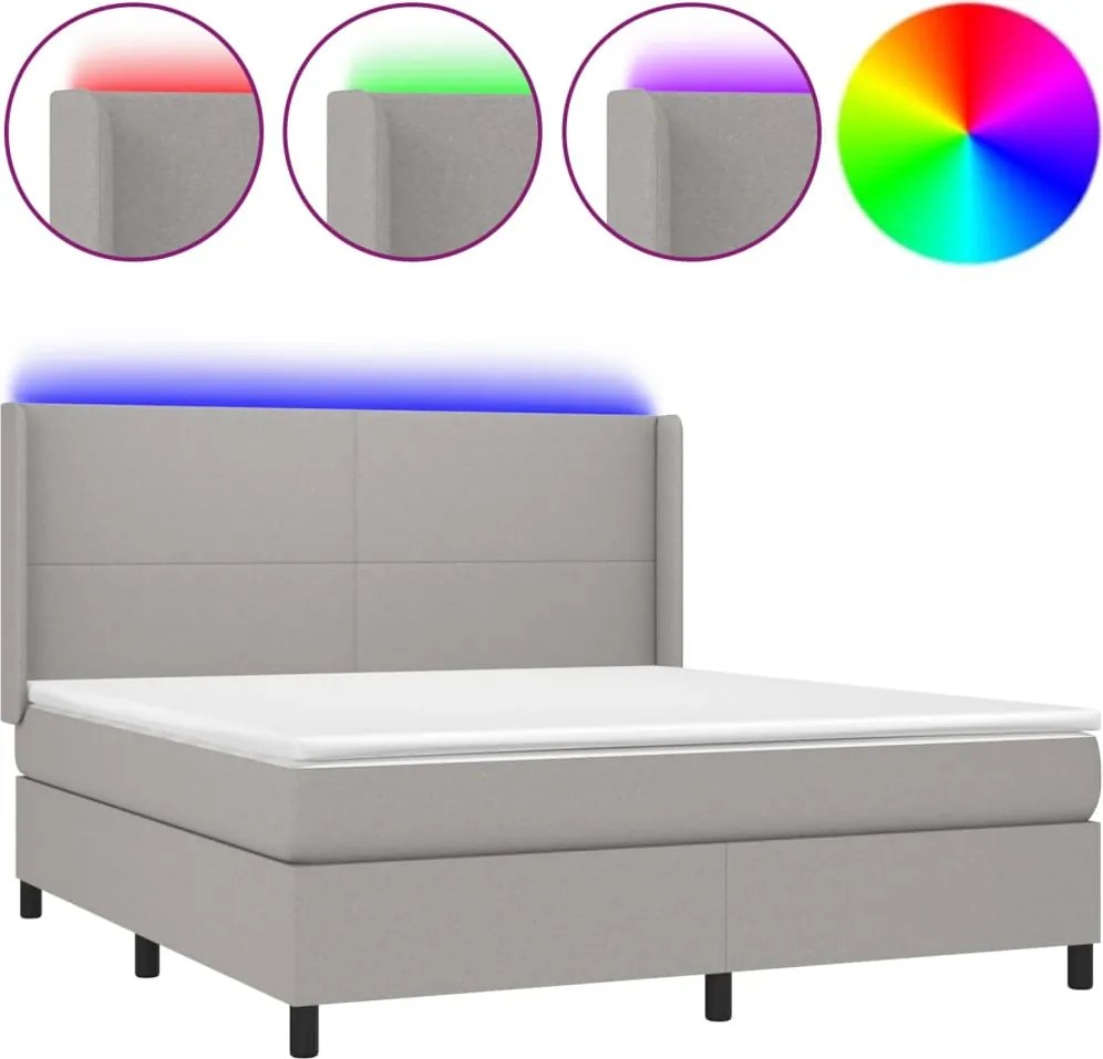 Box spring postel s matrací a LED světle šedá 180x200 cm textil 3138173