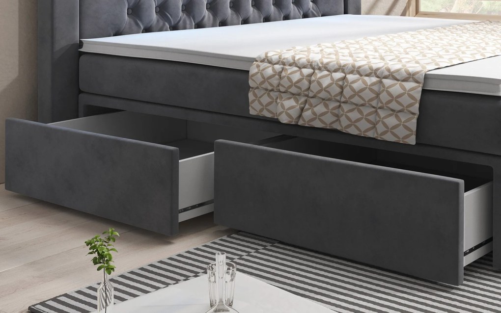 K&M postele Boxspring postel SERA s úložným prostorem (4 šuplíky) a LED Velikost postele: 160 × 200 cm, Výběr matrace: Oboustranná pružinová matrace …