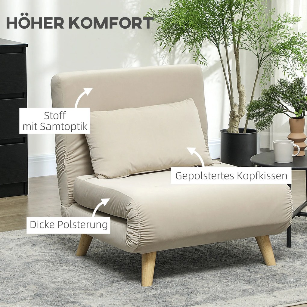 HOMCOM 3 v 1 Rozkládací Křeslo, Sofabed s Funkcí Postele, Polštář na Bedra, Sklopné Křeslo s Nastavitelným Opěradlem, Chaise Lounge v Sametovém Vzhle…
