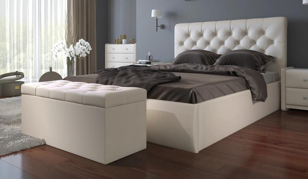 Sofos Čalouněná postel BEATRICE 160x200 cm, bílá-mléčná, s úložným prostorem