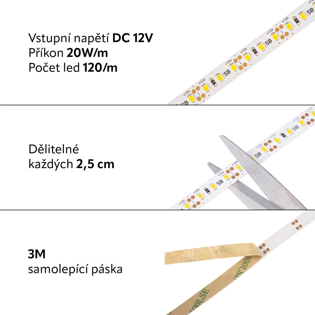 T-LED LED pásek SB3-600 vnitřní Teplá bílá 07501 12V 20W/m IP 20 Počet diod 120