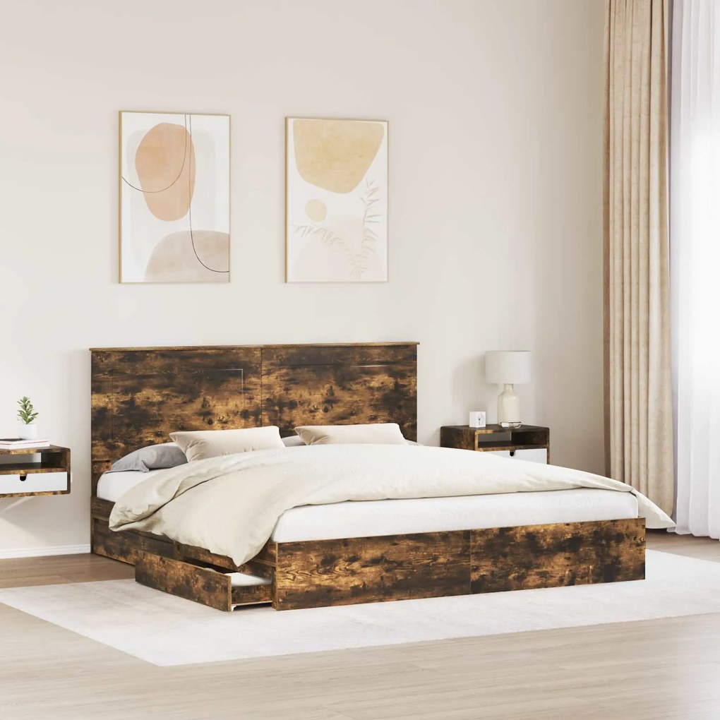 Postel s úložným prostorem se zásuvkou Kouřový dub 180 x 200 cm 3409528