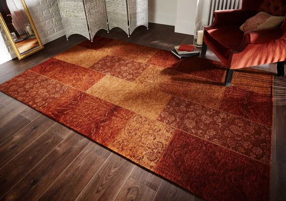 Kusový koberec Manhattan Patchwork Chenile Terracotta, 120x170, oranžová, chodba / predsieň, Flair Rugs