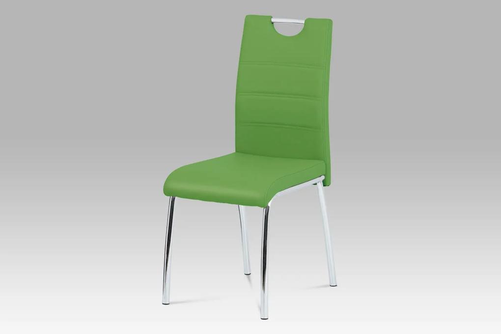 Artium Jídelní židle koženka zelená / chrom - DCL-401 GRN