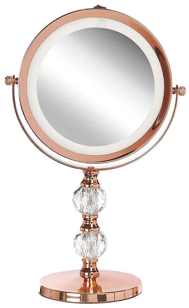 Kosmetické zrcátko s LED osvětlením ø 18 cm růžově zlatá CLAIRA Beliani