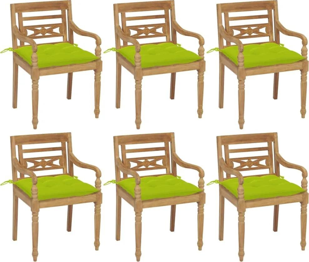 vidaXL Židle Batavia s poduškami 6 ks masivní teakové dřevo [3073337] Barva: Zelená