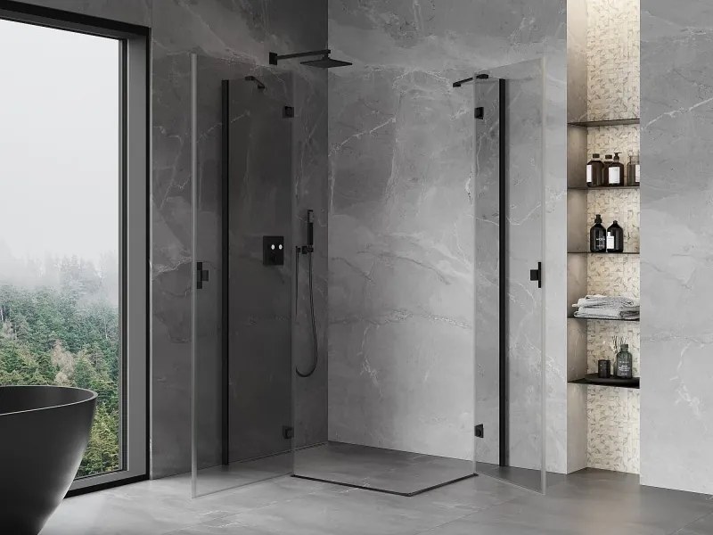 Mexen Mist-H Duo, 2-křídlý výklopný sprchový kout 95 x 70 cm, čiré sklo, černý profil, 8A5-095L-070P-70-00