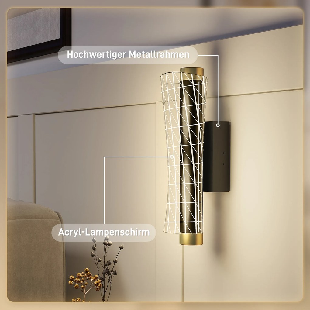 HOMCOM Nástěnné svítidlo vnitřní nástěnné svítidlo s LED světlem, design mřížky, stmívatelné noční svítidlo kovové, černé