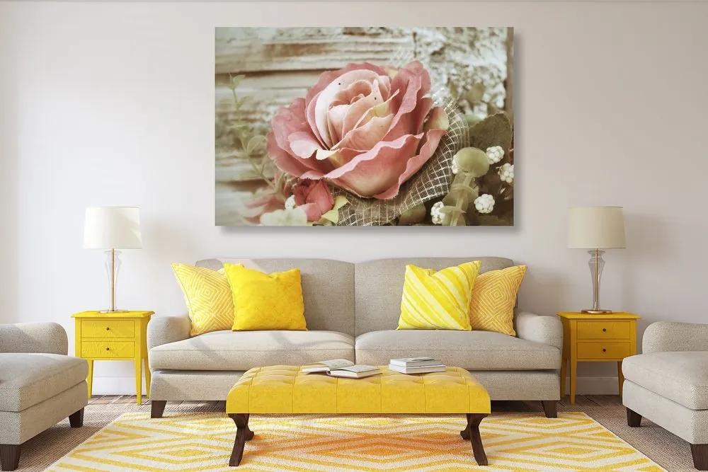 Obraz růžová vintage růže - 120x80 cm