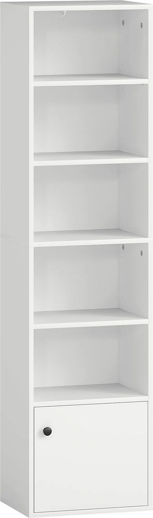 HOMCOM knihovna, úložný nábytek, 6 úrovní s 3 nastavitelnými policemi a skříňkou, moderní styl, 40 x 30 x 156 cm, bílá