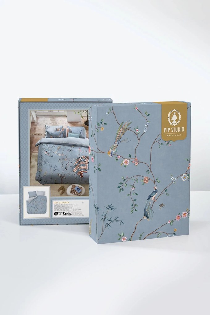 Pip Studio perkálové povlečení Bamboo Blossom světle modrý 140x200 + 70x90 cm (Kvalitní perkálové povlečení na jednolůžko v dárkovém boxu)