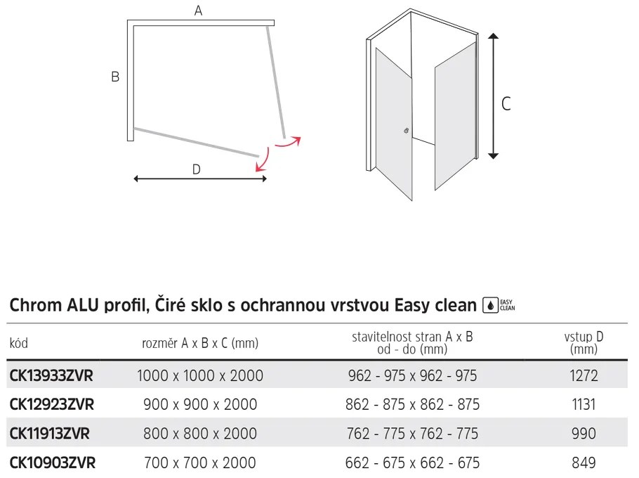 Mereo Mereo, Pivotový sprchový kout, Novea, čtverec, chrom ALU, sklo Čiré, CK11913ZVR