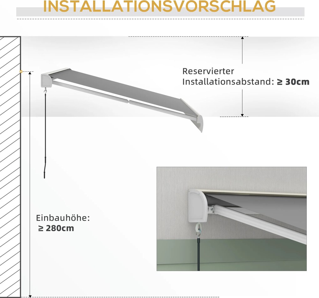 Markýza, elektricky/manuálně výsuvná, plná kazeta, dálkové ovládání, hliníkový rám, 3 x 2,5 m, světle šedá
