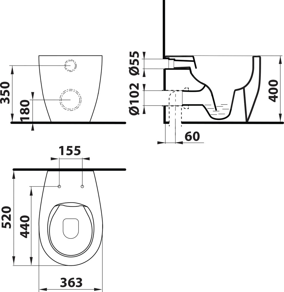 Isvea Isvea, SENTIMENTI WC mísa stojící, Rimless, 36x55cm spodní/zadní odpad, bílá, 10SM10004SV