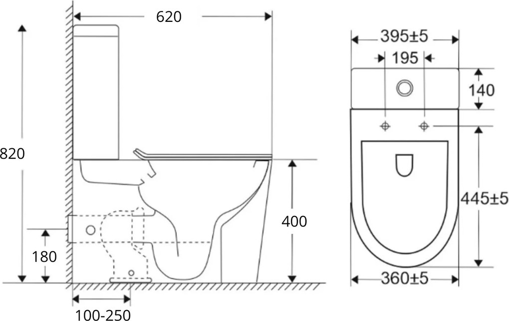 Erga Siena, WC kombi mísa s nádržkou včetně splachovací soupravy 620x365x830 mm + toaletní sedátko, černá matná, ERG-V03-SIENA-RIM-BK
