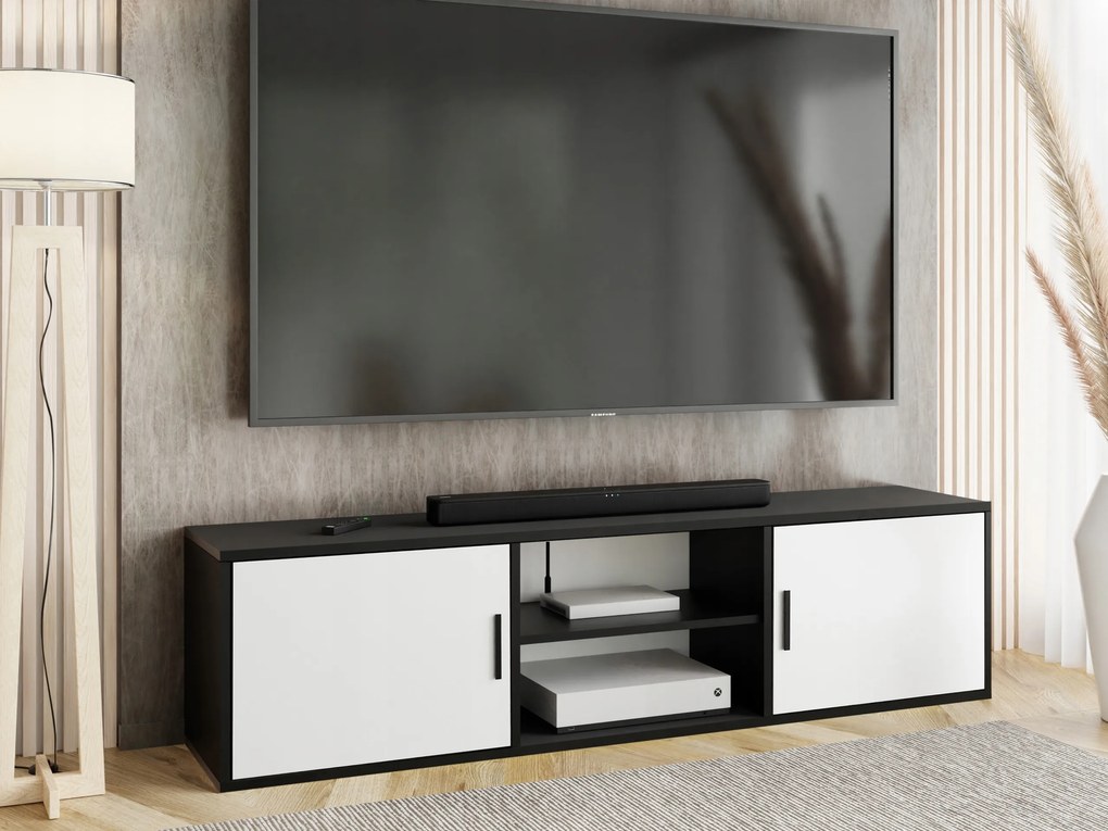 TV skříňka ROJO 3 černý + bílý otevřená TV skříňka s policí