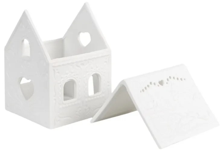 Bílý keramický domeček na čajovou svíčku Mechelen I – 7x8x9 cm