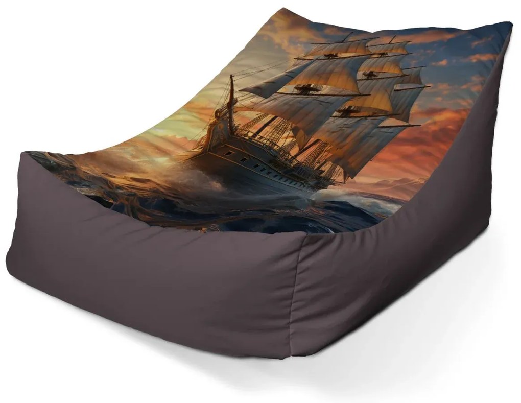 Sablio Sedací vak Lounge Plachetnice ve vlnách při východu slunce - 80 x 95 x 50 cm