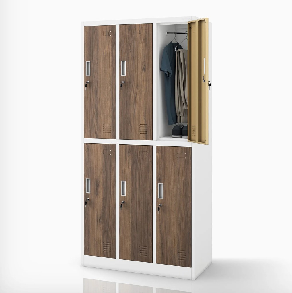 Šatní skříň BHP bílá / ořech, 6dveřová: Eco Design IGOR, 900 x 1850 x 450 mm