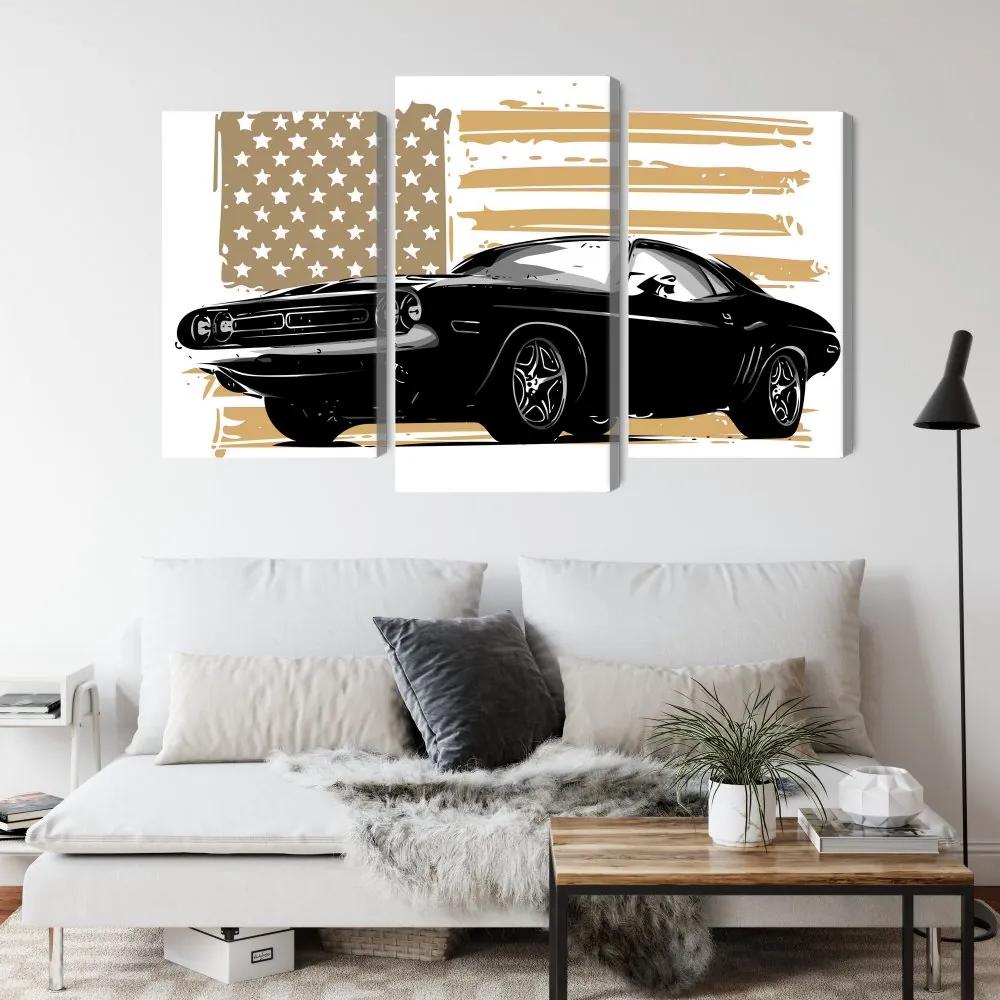 Vícedílný obraz Americké Svalové Auto S Pozadím Vlajky Usa Nedostatek Nedostatek Přírodní plátno 60x40