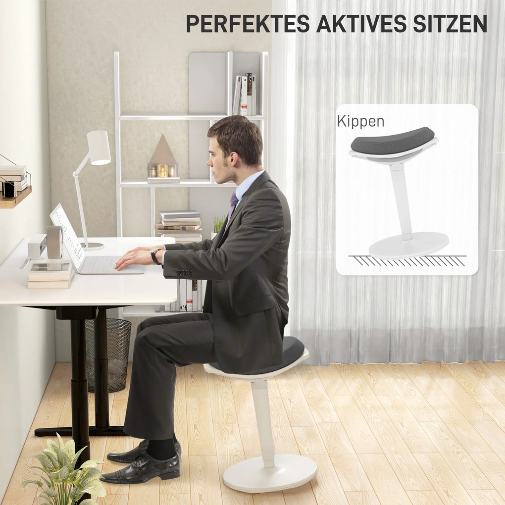 HOMCOM Kyvadlová ergonomická kancelářská stolička výškově nastavitelná otočná židle do kanceláře Síťovaná šedá pro pohodlnou práci