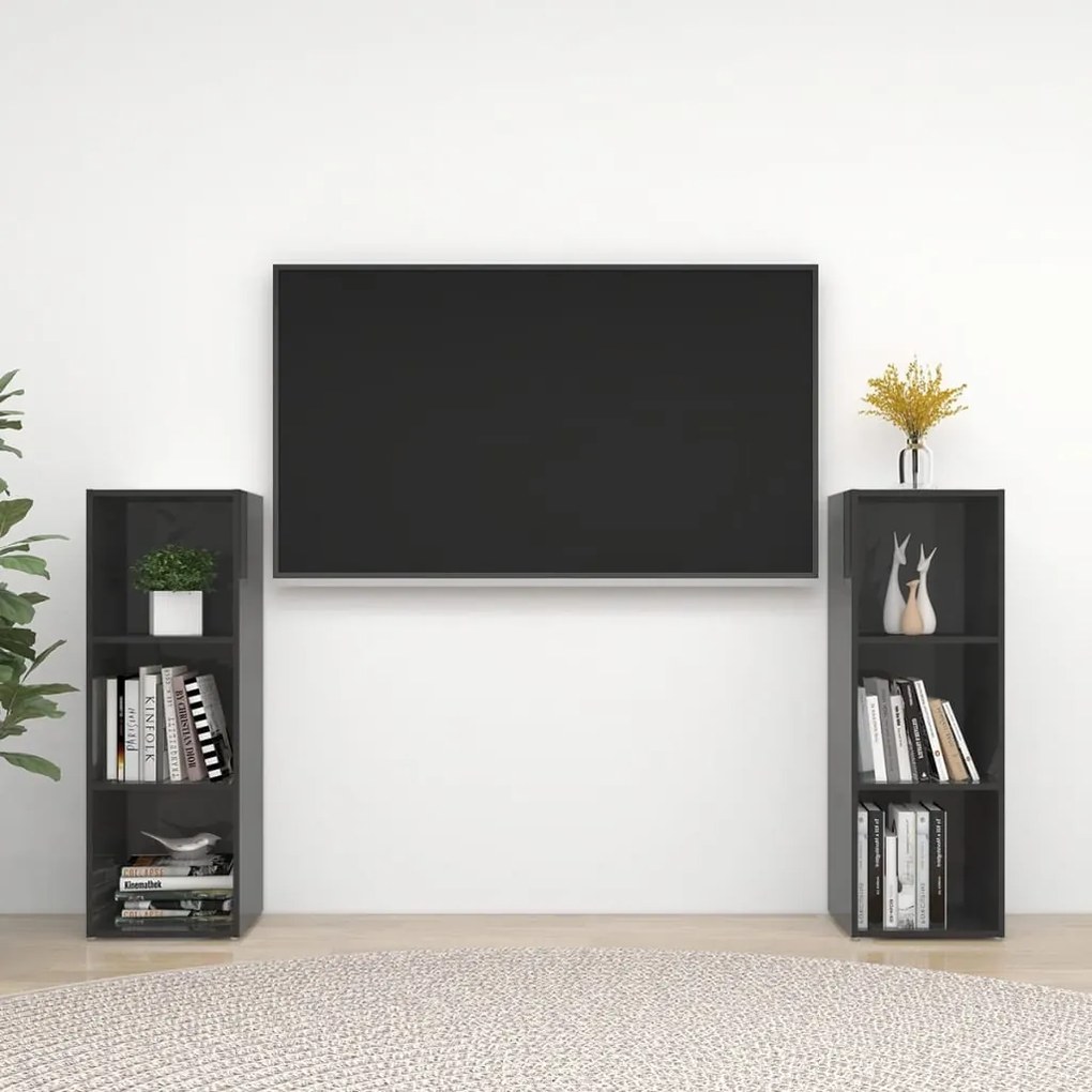 3079915 vidaXL TV stolky 2 ks šedé s vysokým leskem 107x35x37 cm dřevotříska