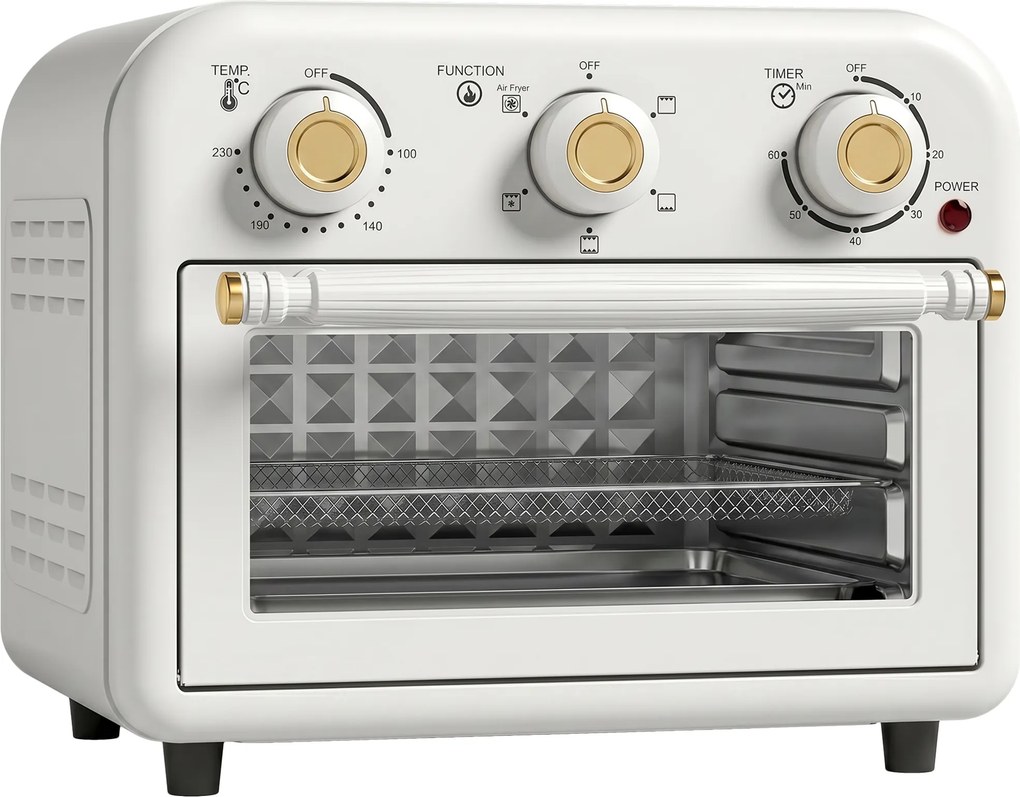 HOMCOM Horkovzdušná fritéza 12 litrů mini trouba s ventilátorem, 5 programů, plech a koš na smažení, 1200 W, vhodná do myčky