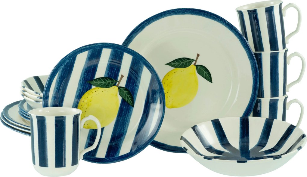 XXXLutz KOMBINOVANÁ SOUPRAVA Summer Stripes Blau 16dílné Creatable - Online Only nádobí - 007768069001
