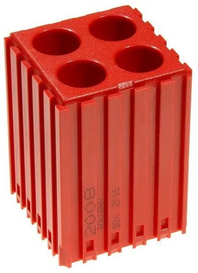 Plastový box na nářadí s válcovou stopkou D16, modul 5x5, 4 dutiny, červená