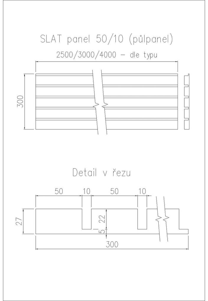 Dekorační obkladový SLAT panel 50-10 celomasiv Celopanel dub 4000x600