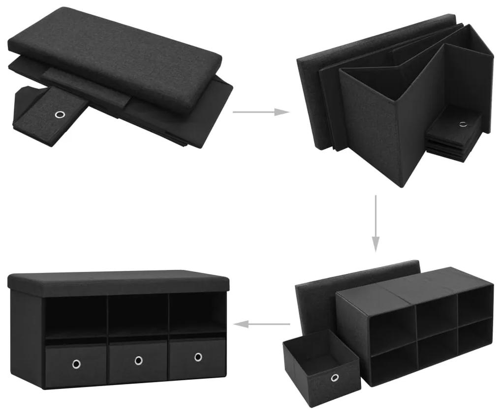 Skládací úložná lavice černá 76 x 38 x 38 cm umělý len - Default Title