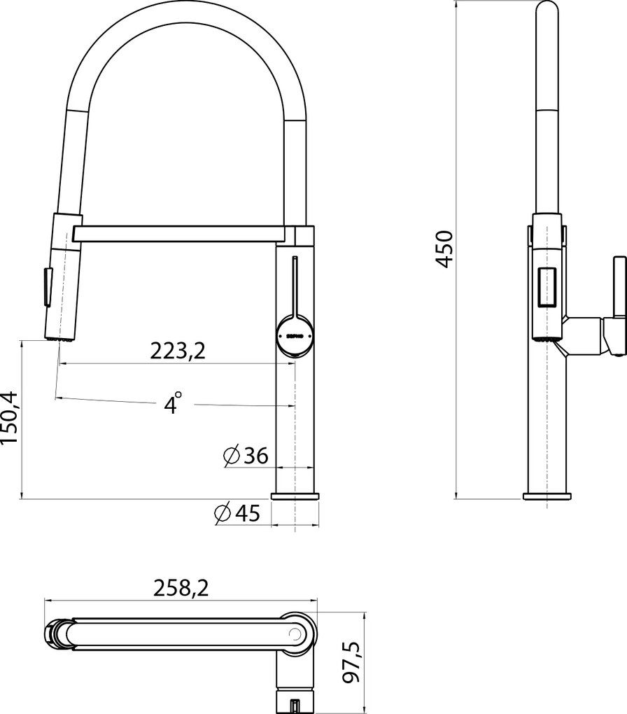 Sapho Sapho, ATON stojánková dřezová baterie se sprškou, černá mat, EV125B