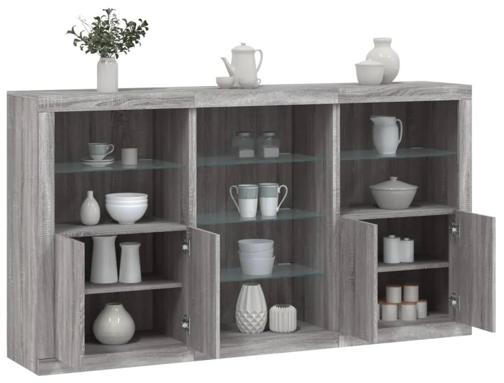 Příborník s LED osvětlením šedý sonoma 181,5 x 37 x 100 cm 3209182