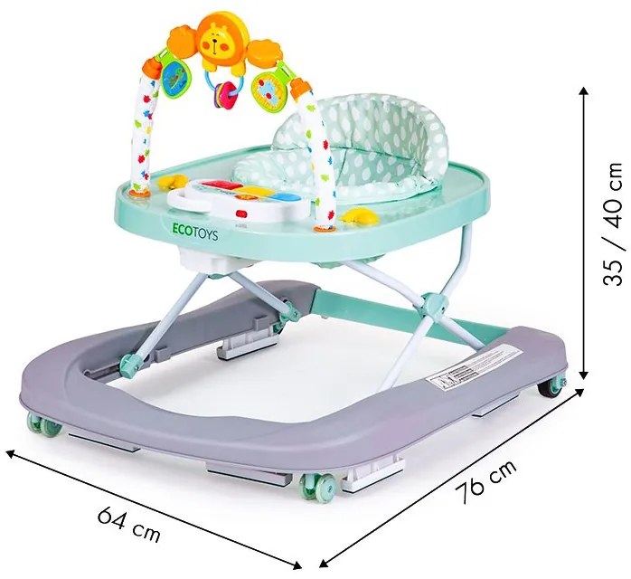 EcoToys Interaktivní dětské chodítko - mentolové, W1507UR2 MINT