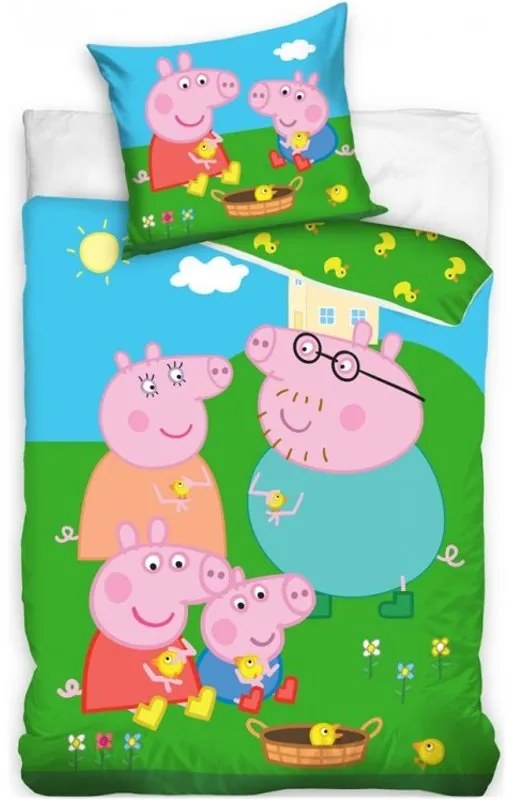 Povlečení do dětské postýlky Prasátko Peppa a kuřátka - 100% bavlna Renforcé - 100 x 135 cm + 40 x 60 cm