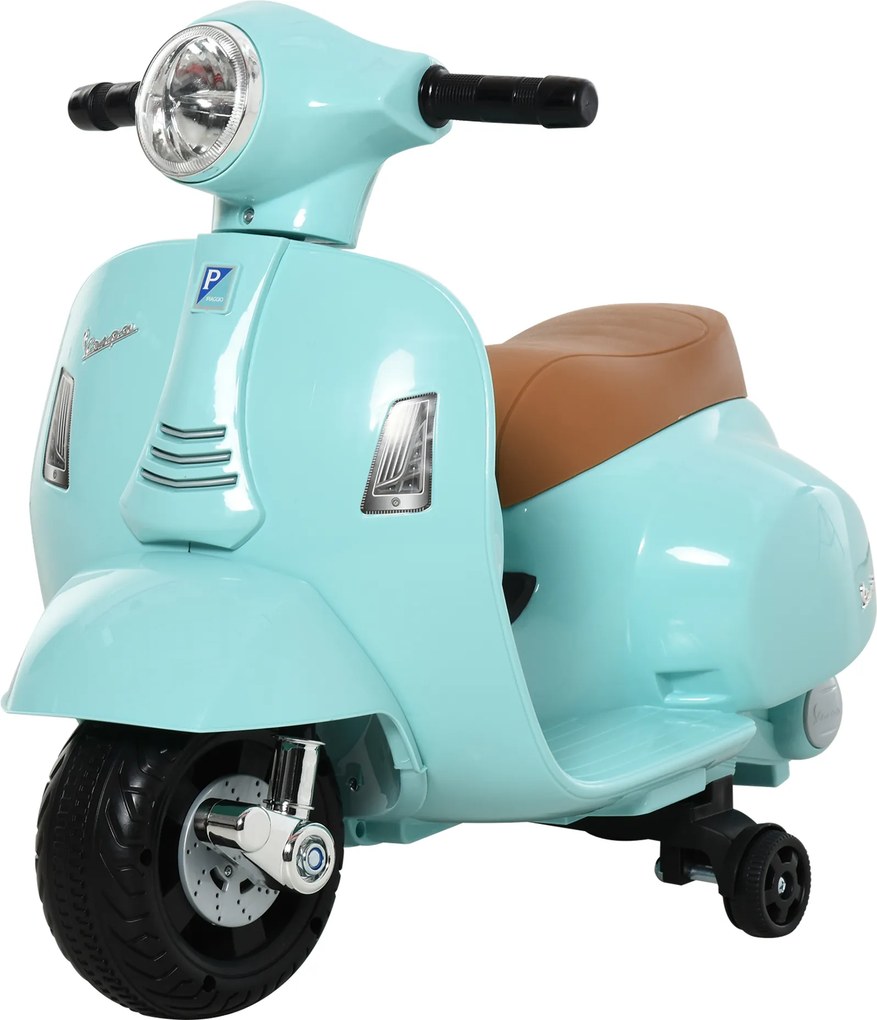 HOMCOM VESPA elektrická motorka dětská motorka elektrické vozidlo 18-36 měsíců 3 km/h LED světlo zvuk PP plast kov zelená 66,5 x 38 x 52 cm