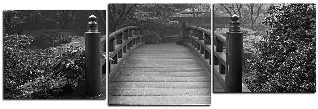 Obraz na plátně - Dřevěný most v podzimní zahradě - panoráma 5186QE (120x40 cm)