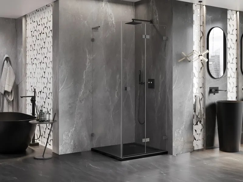 Mexen Lunar-F L, skládací sprchový kout pravý 80 x 80 cm, 8mm čiré sklo, profil grafit broušený, 836L-080-080-66-00-P