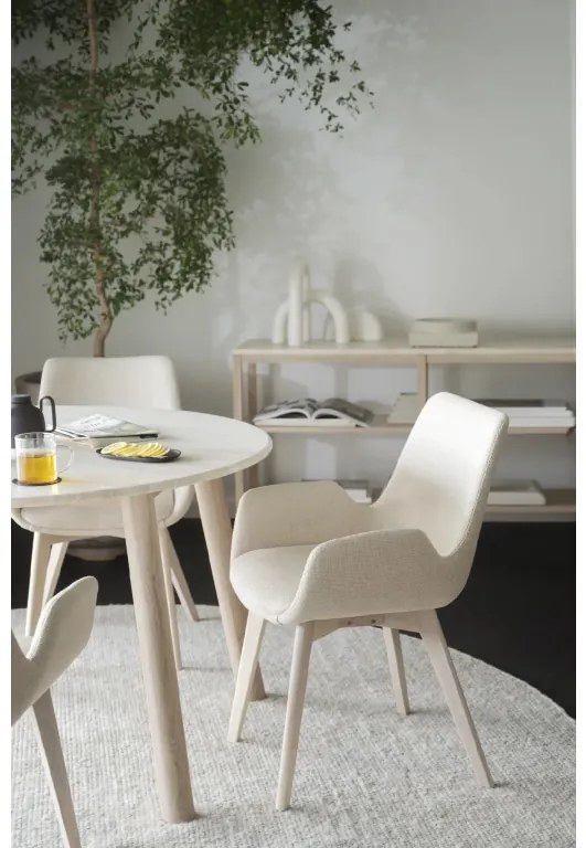 Kulatý jídelní stůl s deskou z travertinu Rowico Home TARANSAY Beige/whitewash, 125x125 cm | béžová, přírodní 120830