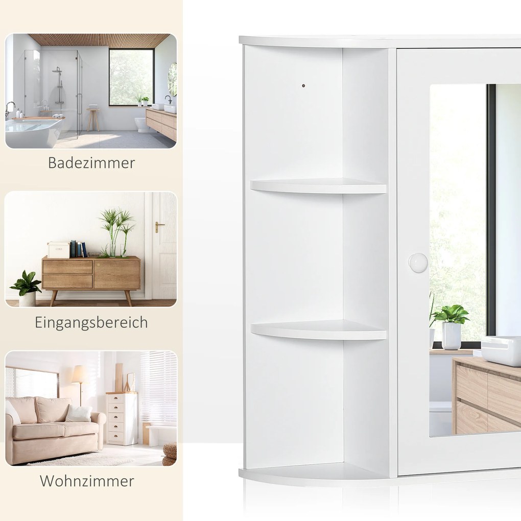 HOMCOM zrcadlová skříňka koupelnová zrcadlová nástěnná skříňka s 8 přihrádkami víceúčelová skříňka bílá 66x17x63cm do koupelny