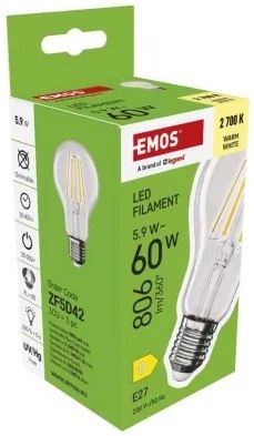 Emos lighting LED žárovka Filament A60 / E27 / 5,9 W (60 W) / 806 lm / teplá bílá 1525743204