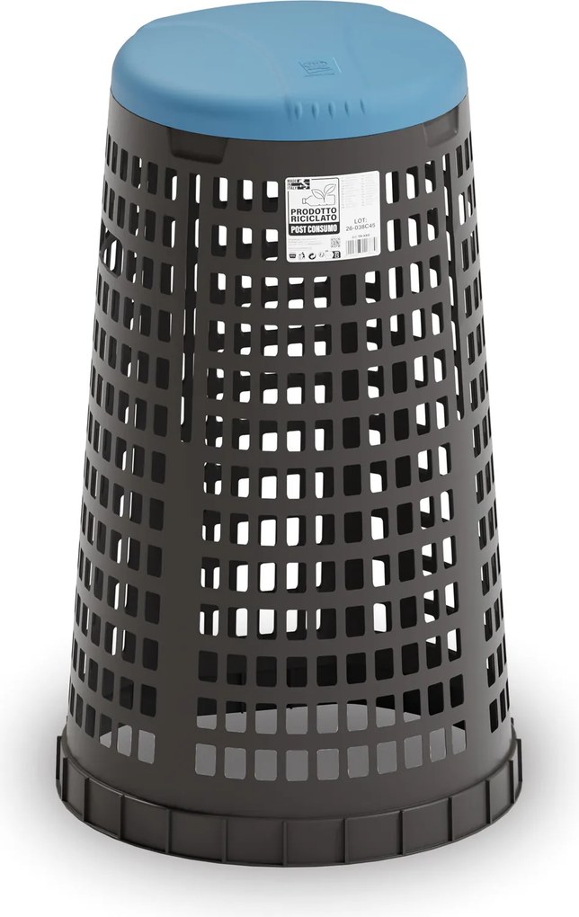 Plastový odpadkový koš na 120 l pytle, černý, modré víko
