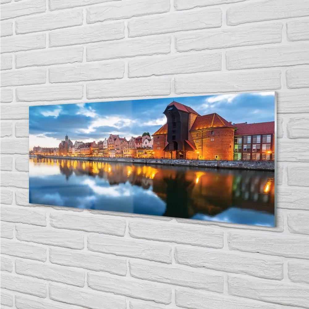 akrylový obraz Gdańsk říční budovy 120x60 cm