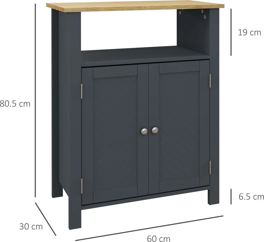 Kleankin Koupelnová Skříňka se 3 Policemi z MDF a Dřevotřísky s Nastavitelnou Poličkou uvnitř a 2 Vysoko Postavenými Dveřmi, 60x30x80,5 cm, Šedá a Dř…