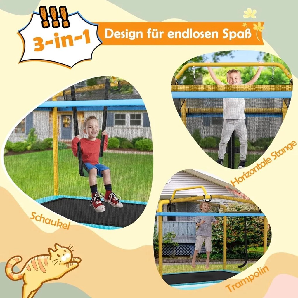 Costway 3-in-1 Dětská trampolína s houpačkou a horizontální tyčí
