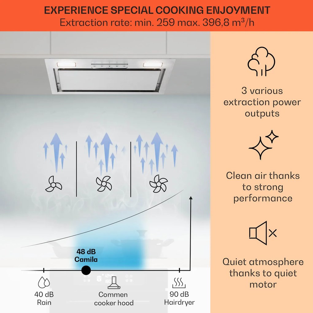Klarstein Digestoř Camila vestavná 52 cm 397 m³/h LED Touch nerezová ocel