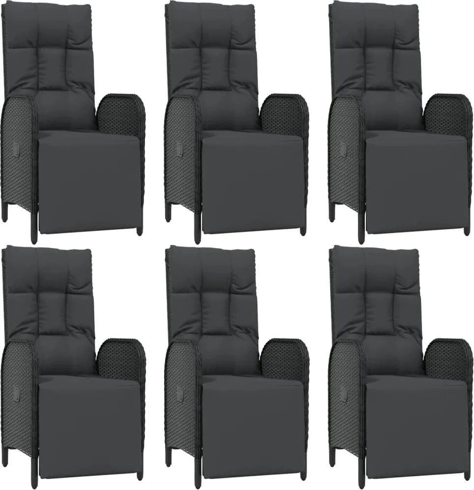 7dílný zahradní jídelní set s poduškami černý polyratan 3185078