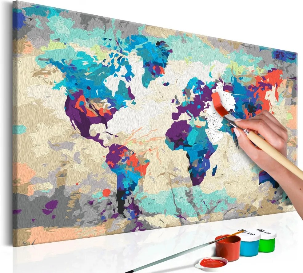 Bimago Malování podle čísel - World Map (Blue & Red) | 60x40 cm